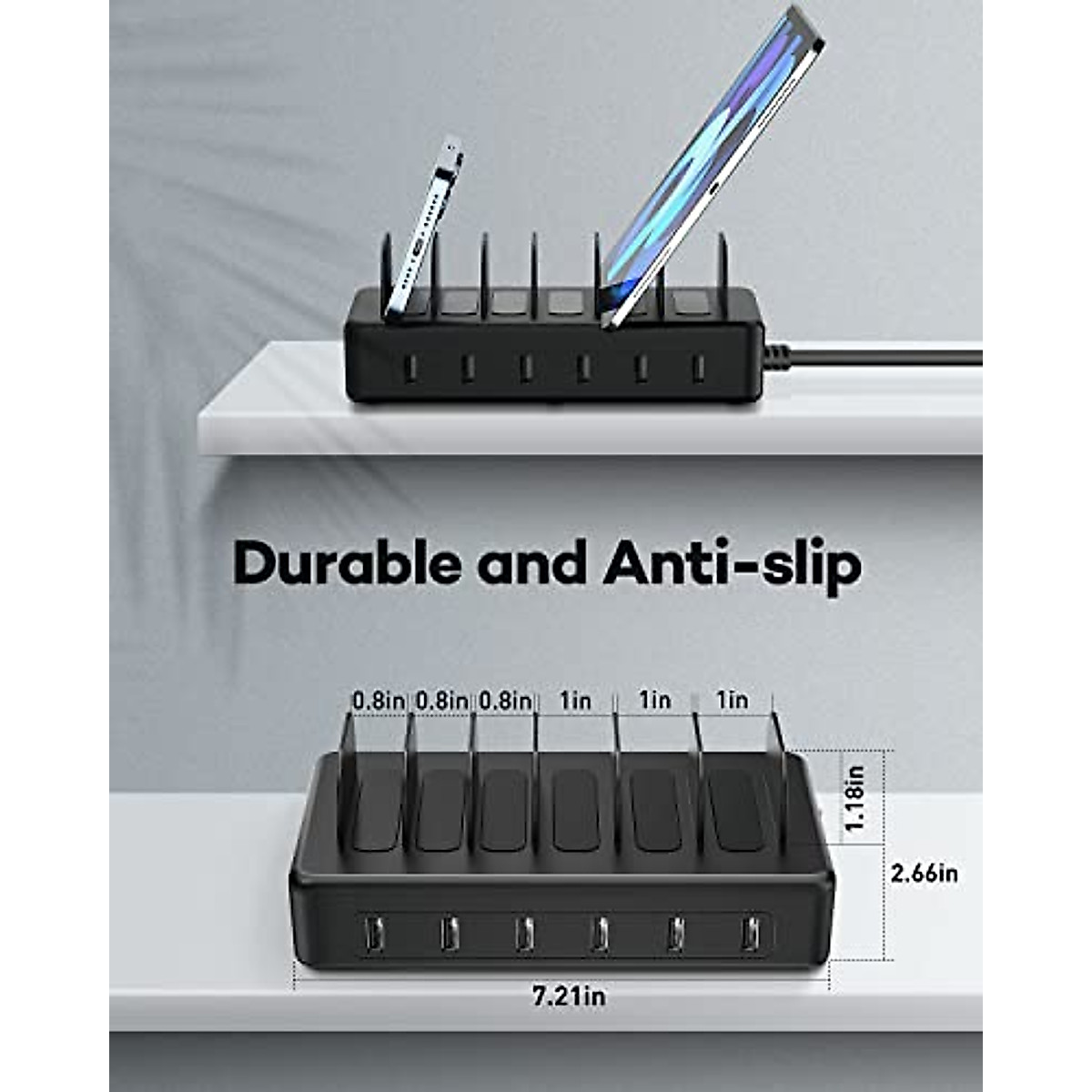 Charging Station for Multiple Devices, ALFUEL 50W 6 Port USB Charging Station Dock with 6 Charging Cables, Charger Station Organizer for iPhone, Android, Tablets, Kindle, Smart Watch - Black