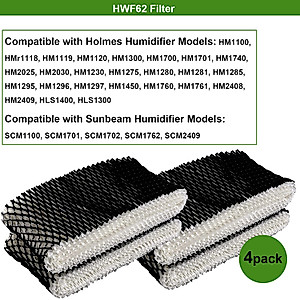Lxiyu 4-Pack Humidifier Wicking Filter Compatible with Holmes HWF62 & HWF62CS, Filter A Replacement Parts HM1701, HM1761, HM1300,HM1100