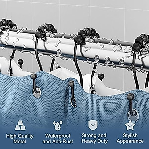BBLHOME Shower Curtain Hooks, Shower Curtain Rings Rust Proof Metal Smooth Glide Double Shower Curtain Hooks for Bathroom Shower Curtains Rod, Kitchen Utensils,Towels, Set of 12,Black