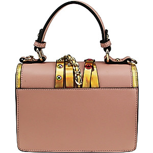 B BRENTANO Vegan Medium Crossbody Top Handle Purse with Metallic Trim (Blush Pink)