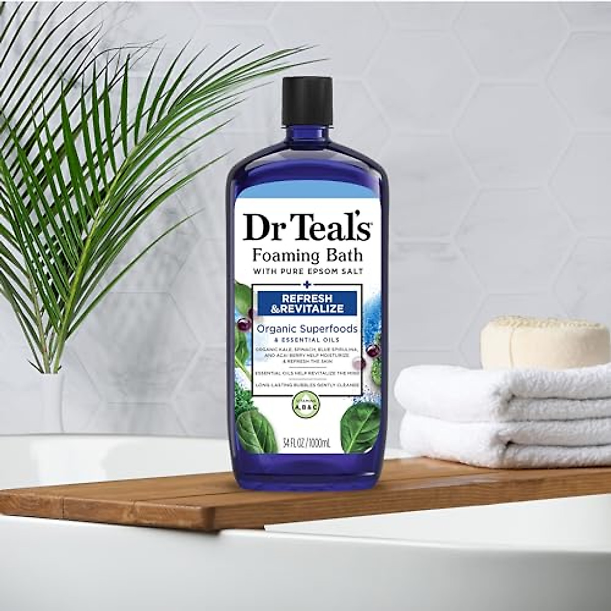 Dr Teal's Foaming Bath with Pure Epsom Salt, Refresh & Revitalize with Vitamins A, B & C, 34 fl oz (Pack of 4) (Packaging May Vary)