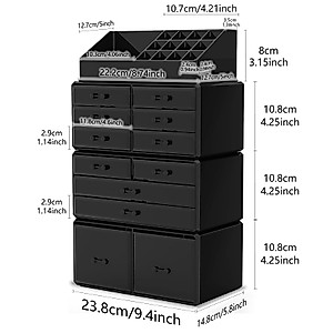 READAEER Makeup Cosmetic Organizer Storage Drawers Display Boxes Case with 12 Drawers (Black)