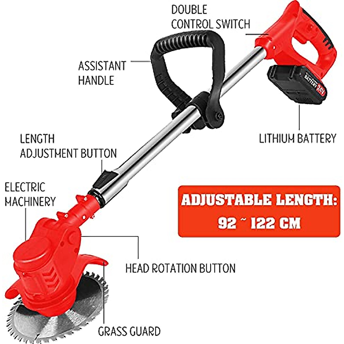Electric Cordless Weed Wacker,24V 2Ah Battery Powered Weed Eater with 2 Batteries and 3 Types Blades,Lightweight and Powerful String Trimmer for Yard and Garden(RED)