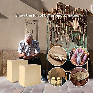 6 Pack Unfinished Wood Blocks for Crafting, 4x4x2 Inch Squares Basswood Blocks for Carving, Wood Blocks for Crafts, Basswood Carving Blocks for Class, Home DIY