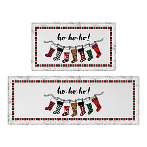 Artnice Christmas Kitchen Mats for Floor 2 Piece, Standing Mat for Standing Desk Anti Fatigue, Christmas Decor Kitchen Sink, Laundry, Work Station,Size:17.3"×30" and 17.3"×47.2"