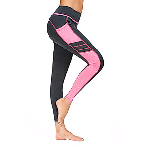 Flatik Women's Activewear Workout Yoga Pants Exercise Running Leggings with Side Pocket (X-Large, 1013Black/Black White)