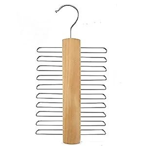 SHAPE YOU Wood Tie Rack Holder,Premium Wooden Necktie and Belt Hanger,Rotate to Organizer and Storage Rack with Non-Slip Clips Finish 20 Hooks,360Degree Swivel Space Saving Organizer for Men