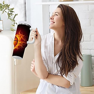 RPLIFE Fire Water Basketball Stainless Steel Coffee Tumbler, Insulated Coffee Cups with Lids, Tumblers for Women