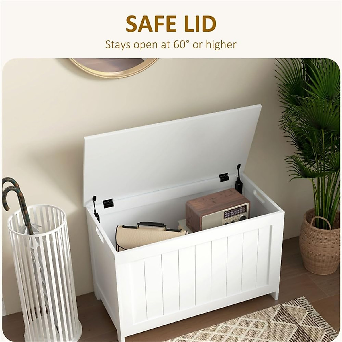 Generic Large Size Wooden Deck Box Organization and Storage Cabinet, Wood Chest Trunk Size 29.9"" L x 15.7"" W x 18.9"" H, White