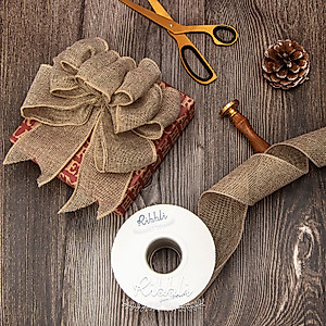 Ribbli Burlap Wired Ribbon,2-1/2 Inch x 10 Yard,Natural,Solid Wired Edge Ribbon for Big Bow,Wreath,Tree Decoration,Outdoor Decoration