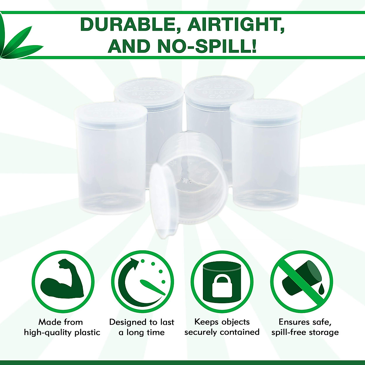 Emerald Mountain Supplier Pop Top Dram Containers | Durable Airtight Multipurpose Storage | Herb and Pill Organizer - 13 Dram (Clear, 216 Pieces)