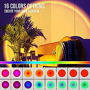 Sunset Lamp - 16 Colors Changing Remote Projector LED Lights - 360 Degree Rotation or Christmas Decorations Photography/Bedroom/Home Decor Sunset Lamps - Sunlight Projector - Sunset Projection Lamp