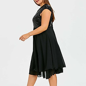 Sequin Dress for Women Plus Size Party Cocktail Mini Dress Mesh Sheer Flowy Formal Sleeveless Dresses for Wedding Guest Black