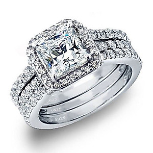 MABELLA Princess Sterling Silver Cubic Zirconia Wedding Engagement Ring Set Gifts for Women,Size 7