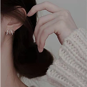 Todenb Claw Earring Cuff for Women,Zircon Needle Ear Cuffs Stud Earrings Minimalist Ear Wrap Piercing Earrings for Prom Jewellery (Silver)