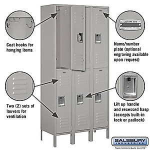 Salsbury Industries 62365GY-U Standard Metal Locker Double Tier 3 Wide 6 Feet High 15-Inch Deep Gray Unassembled Gray