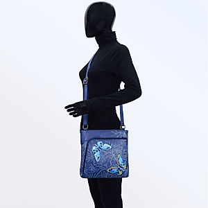 Anuschka Women's Original Hand-Painted Leather Crossbody with Front Zip Organizer & RFID Card Protection, Garden of Delights