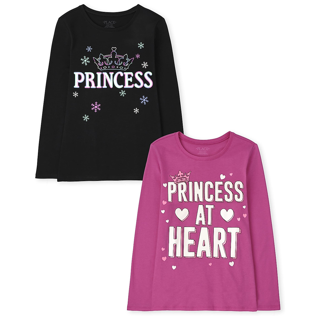 The Children's Place Girls Assorted Everyday Long Sleeve Graphic T-Shirts,Multipacks Princess/Princess at Heart 2-Pack Medium