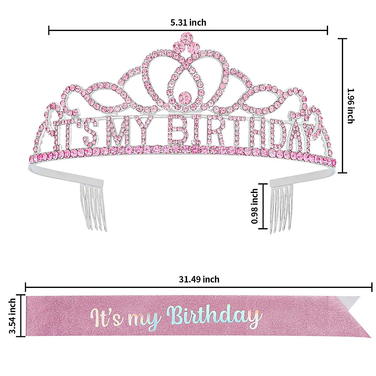 ACO-UINT Birthday Crown for Women, Pink Birthday Headband Birthday Sash It's My Birthday Crown, Birthday Girl Crown Birthday Tiara Birthday Decorations Birthday Gifts