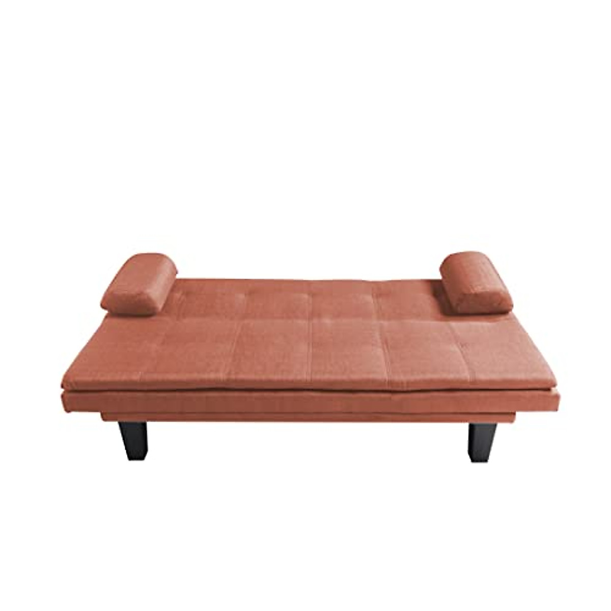 Morhome Futon Bed,63.4” Convertible Sleeper Tapered Wood Legs,Small Splitback Sofa for Living Room,Bedroom,Orange