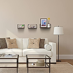 HORLIMER Floating Wall Shelves Set of 3, Rustic Wood Wire Frame Hanging Shelf for Bathroom Bedroom Living Room Kitchen