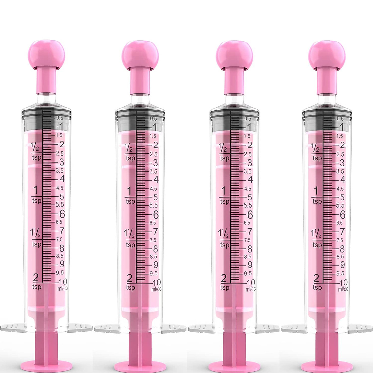 10 Pack 10ml Measurement Syringe with Cap, for Scientific Labs, Liquid Dispensing, Pet and Party Supplies(Pink, Catheter Tip)