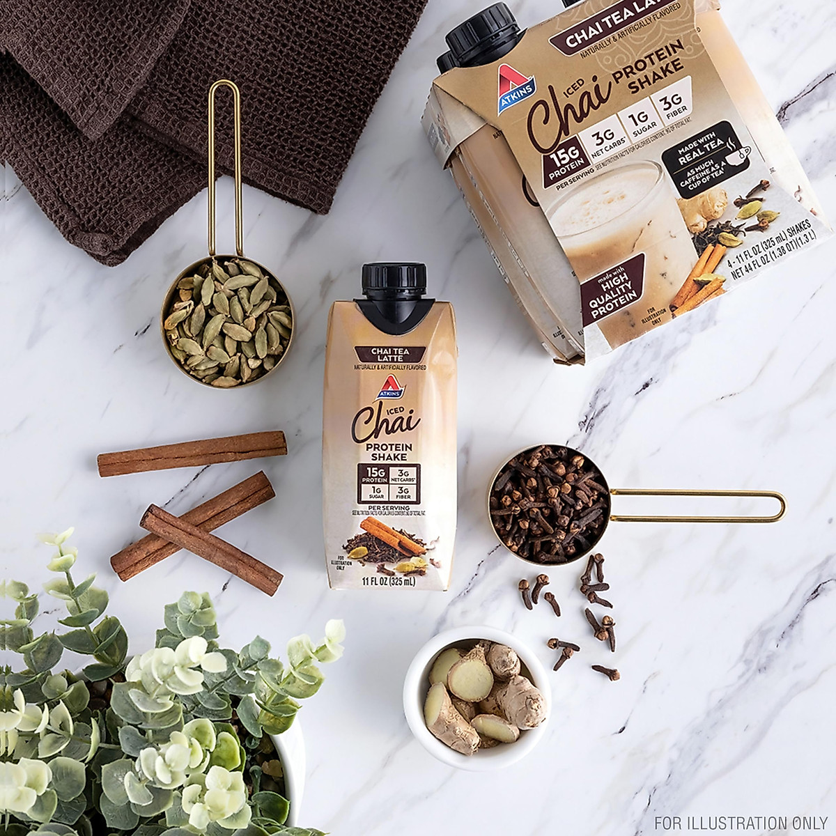 Atkins Chai Tea Latte Protein Shake, 15g Protein, Low Glycemic, 3g Net Carb, 1g Sugar, Keto Friendly