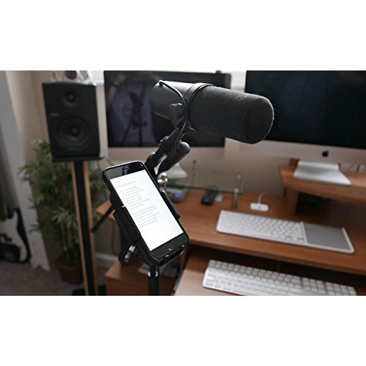 AccessoryBasics Music Boom Mic Microphone Stand Smartphone Mount w/360° Swivel Adjust Holder for all smartphones up to 3.75 inches wide (Zoom Video Compatible)