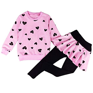 Little Girls Clothes Outfits Heart Print Sweatshirts and Pantskirts 2 Piece Clothing Sets for Toddler and Kids Size 6