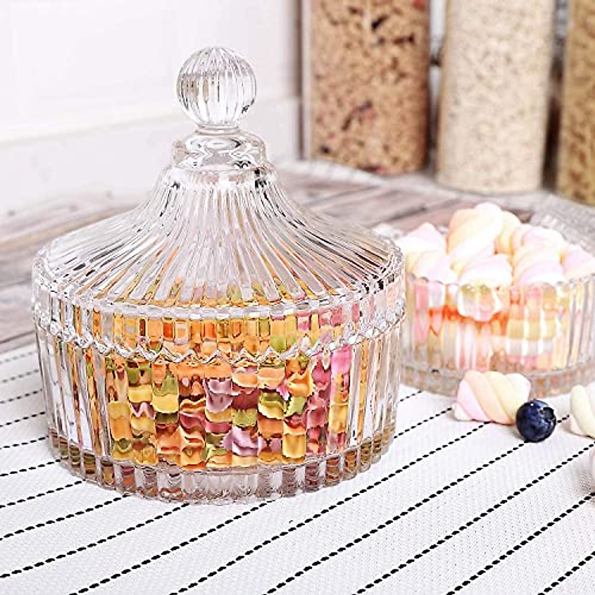 FTOF Glass Candy Storage Box Clear Sugar Dish With Lid Crystal Covered Candy Bowl Apothecary Food Buffet Container Holder, 250ml