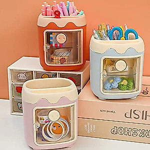 Zyners Pen Holder Pencil Organizer with Drawer for kids, Cosmetic Makeup Brushes Holder for Dressing Table, Pig Nose Cute Pen Holder for Kids, Office, Desk, School(Blue)