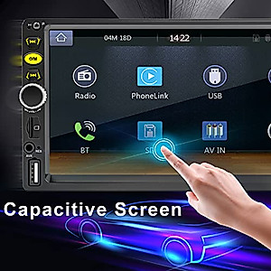 7 Double Din Touch Screen Car Radio with Apple CarPlay,7 Inch Bluetooth Car Stereo with Backup Camera, FM Steering Wheel Controls,Mirror Link Navigation,USB/TF/Subwoorf/240 watts