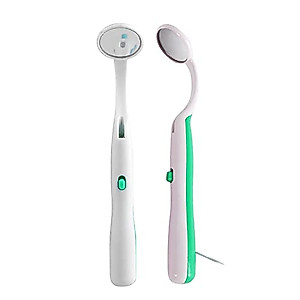 Ceonam 2 Pcs Dental Mirror with Light Tool LED Lighted Teeth Inspection Mirror Anti Fog Curve Angle Dentist Oral Care Tool (Green)