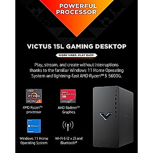 HP Victus 15L Gaming Desktop Bundle PC, AMD RX6400 Graphics, AMD Ryzen 5 5600G,32GB SDRAM, 1TB SSD, Windows 11 Home OS, RGB Lighting, Wi-Fi & Bluetooth (TG02-0013w,2023)