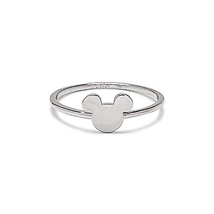 Pura Vida Silver Plated Disney Mickey Mouse Delicate Ring - Brass Base, Rhodium Plating - Size 9