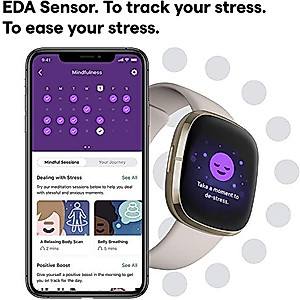 Fitbit Sense Health & Fitness Smartwatch W/ GPS, Bluetooth Call/Text, Heart Rate SpO2, ECG, Skin Temperature & Stress Sensing (S & L Bands, 90 Day Premium Included) International Version (White/Gold)