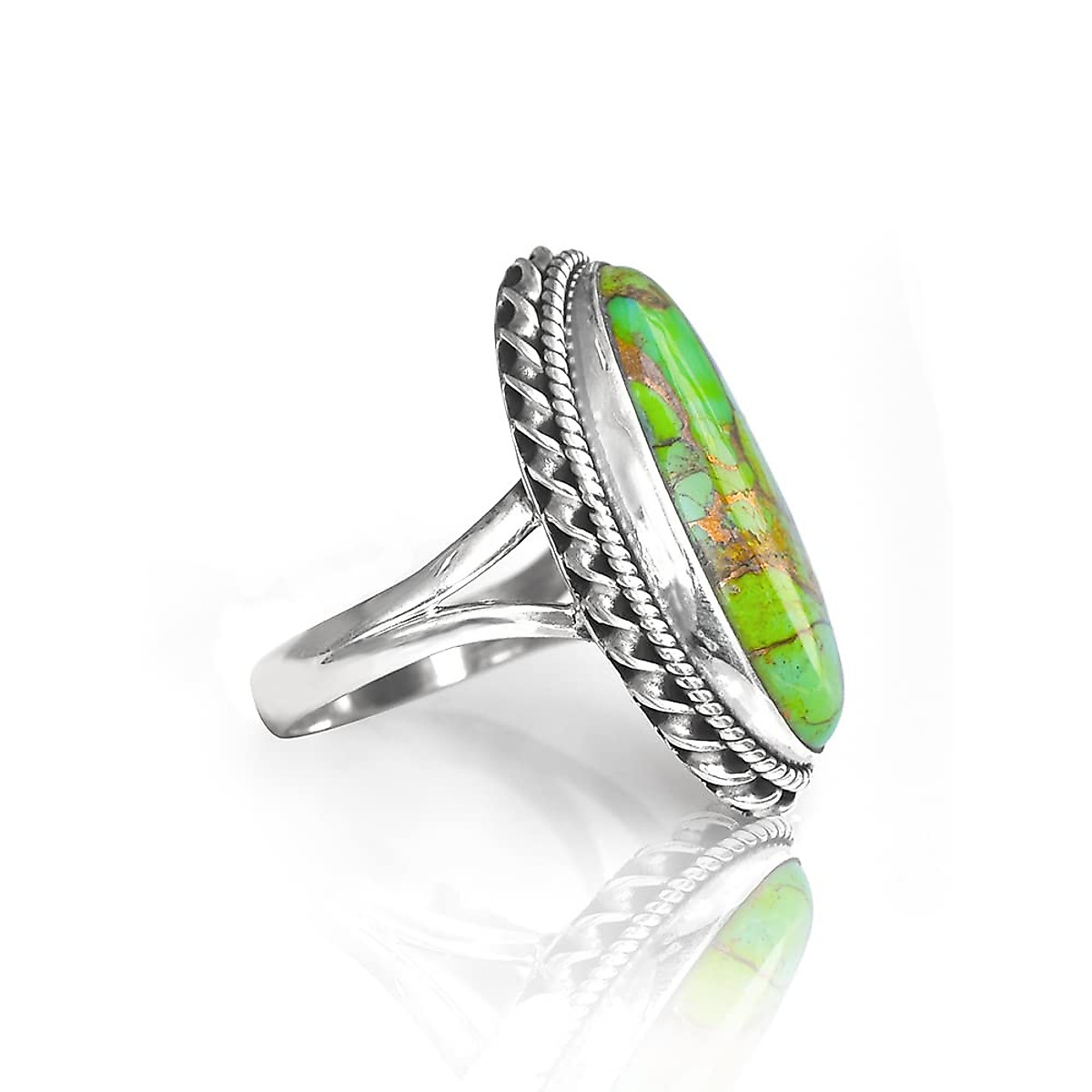 YoTreasure Green Copper Turquoise Ring Solid 925 Sterling Silver Jewelry