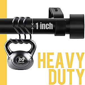 Zeerobee Curtain Rods for Windows 66 to 120, 1 Inch Black Curtain Rod Set, Heavy Duty Drapery Rods with Adjustable Curtain Rods, Outdoor Modern Curtain Rod with Simple End Caps, 32"-144", Black