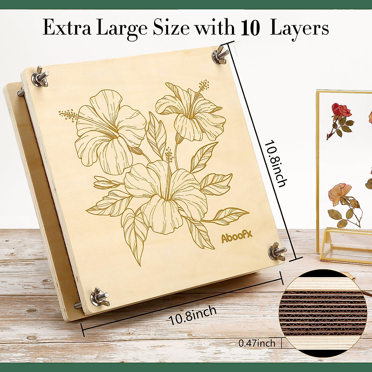 Aboofx Extra Large Flower Press Kit, 10.8" x 10.8" 10 Layers Wooden Flower Pressing Kit with Storage Bag, Flower Pressing Kit for Adults, DIY Pressed Flower Plant Preservation Kit