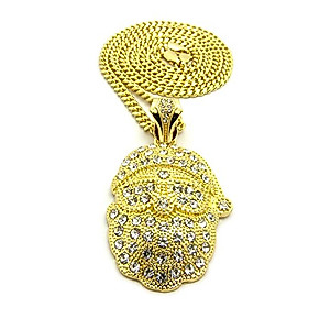 Fashion 21 Iced Out Santa Face Inspired Pendant 24" Various Chain Necklace in Gold Color Plated (4mm 24" Cuban Chain)