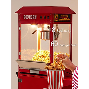 Gravee Commercial Popcorn Machine Cart, Popcorn Maker Machine [Professional][ 8 Oz ]Popcorn Machine with Stand With 8 Oz Kettle Makes Up to 60 Cups, With Lockers for Home Movie Theater Style…
