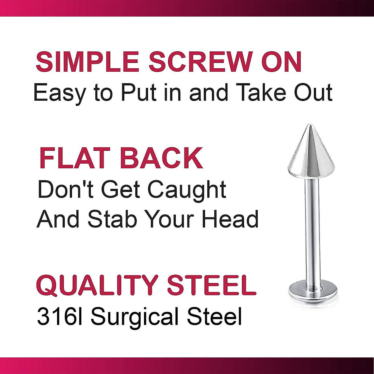 bodyjewellery 8pcs 16g Labret Lip Stud Cartilage Ring Tragus Snakebite Monroe Triple Forward Helix Conch Medusa Lobe Spike - 10mm