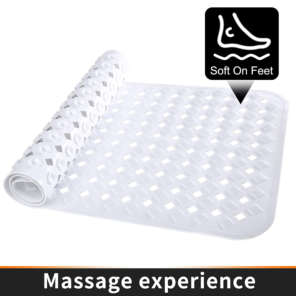 Yimobra Original Non Slip Bathtub Mats, Shower Bath Mat for Tub with Suction Cups and Drain Holes, Machine Washable, BPA, Latex, Phthalate Free, 34.5 x 15.5 Inches, White