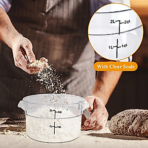 Milkary 4Pcs Food Storage Container with Lids, Clear Round Dough Proofing Container, Commercial Containers with Scales and Handles for Bread Dough Rise Fridge Kitchen Organization 2 Qt 4 Qt (White)