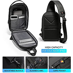 Fenruien Hard Shell Waist Pack for Men&Women with USB, Shoulder Pack Anti-Theft LockWaterproof 10.2 inch Single Strap for Travel Hiking Daily