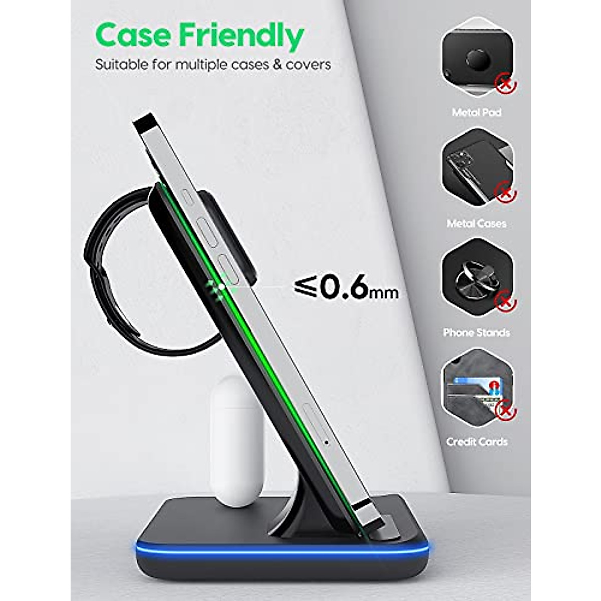 Wireless Charging Station, 2023 Upgraded 3 in 1 Wireless Charger Stand with Breathing Indicator Compatible with iPhone 14/13/12/11 Pro/XS, AirPods 3/2/1/pro 2, iWatch Series 8/7/6/5/4/3,Samsung Phones
