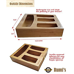 RUMI'S Ziplock Bag Storage Organizer for Drawer Bamboo Gallon, Quart, Sandwich, Great Value, Glad, Hefty Larger & More Practical Size: 13.5'' x 12.0'' x 3.0'' Inches. Golden Yellow 1 1.0 Count