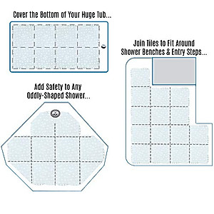 SlipX Solutions Versatile Expandable Bath & Shower Safety Mat System with Microban Protection, Fits Any Size Bath Tub or Shower (Custom Size, Clear, 12" Tiles, 4 Pack)