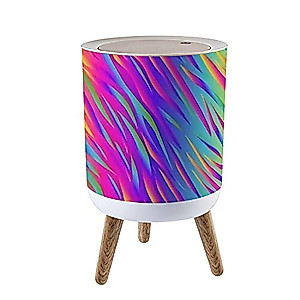 Small Trash Can with Lid Zebra Rainbow Abstract Seamless Colorful Stripes Repeating Printing Garbage Bin Wood Waste Bin Press Cover Round Wastebasket for Bathroom Bedroom Diaper Office Kitchen