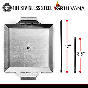 GRILLVANA Stainless Steel Vertical Skewer for Tacos Al Pastor, Shawarma, Kebabs- BBQ Grilling Accessory w/ 2 removable spikes (8.5” and 12”)- Use on Charcoal Grills or Stove- Handles, No Drip Plate